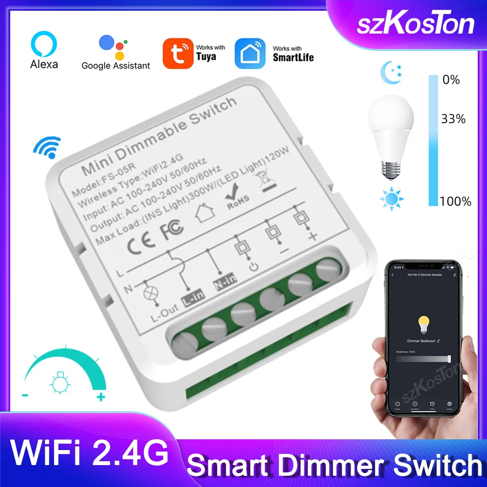 Tuya WiFi Smart Dimmer Switch Module 2 Way Control Dimmable Light Timer ...