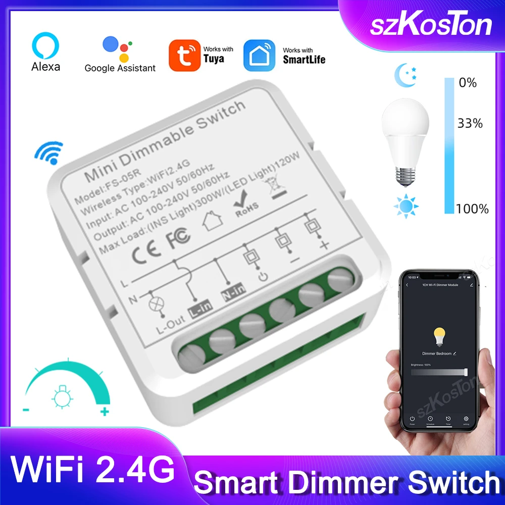 Tuya WiFi Smart Dimmer Switch Module 2 Way Control Dimmable Light Timer ...