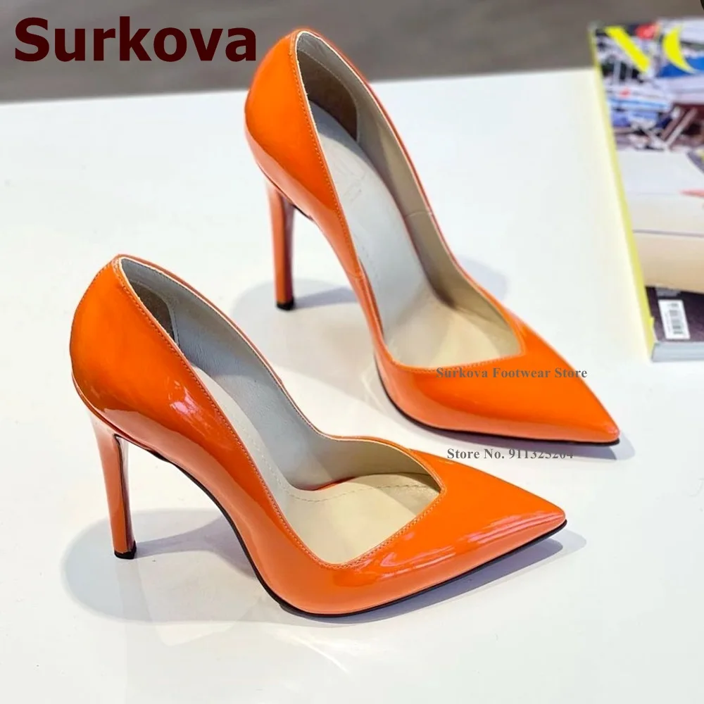 Surkova-Orange-Patent-Leather-High-Heel-Shoes-12cm-10cm-8cm-Stilettos-V ...