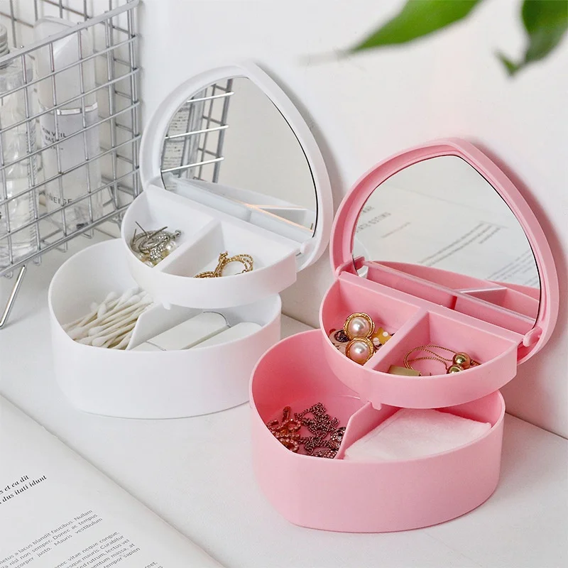 Heart Shape Jewelry Box Makeup Box With Mirror Pink Girl Heart Jewelry ...