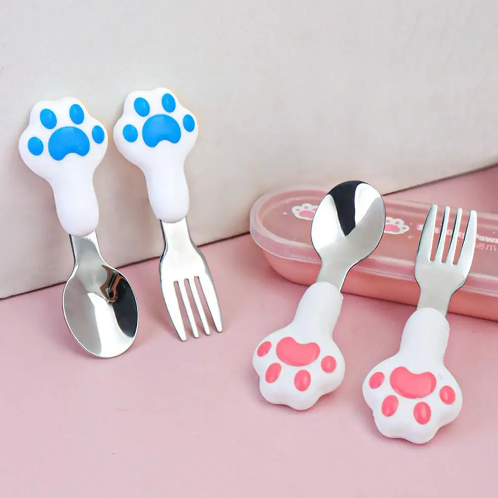 Cartoon-Cat-Paw-Spoon-Fork-Mini-Cute-Feeding-Fork-Toddler-Baby-Children ...
