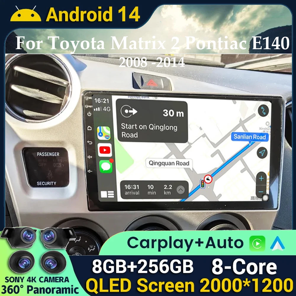 Android-14-Carplay-Auto-Car-Radio-For-Toyota-Matrix-2-E140-2008-2009 ...