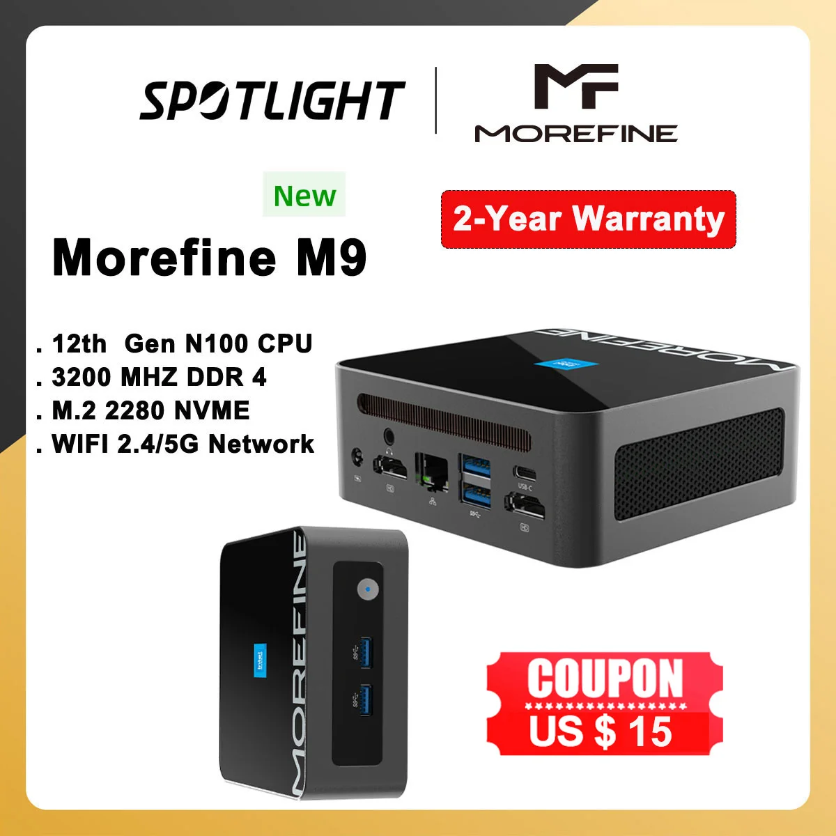 Morefine m9 mini pc 12th gen alderlake n100 3.7ghz ddr4 m.2 2280 nvme ...