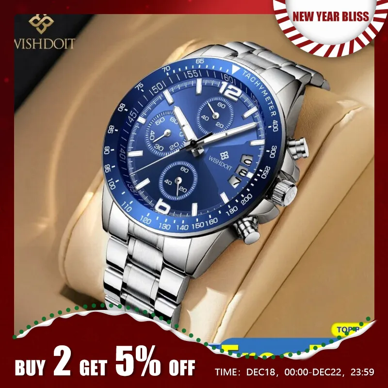 WISHDOIT-Original-Watch-for-Men-Waterproof-Stainless-Steel-Metal-Strap ...