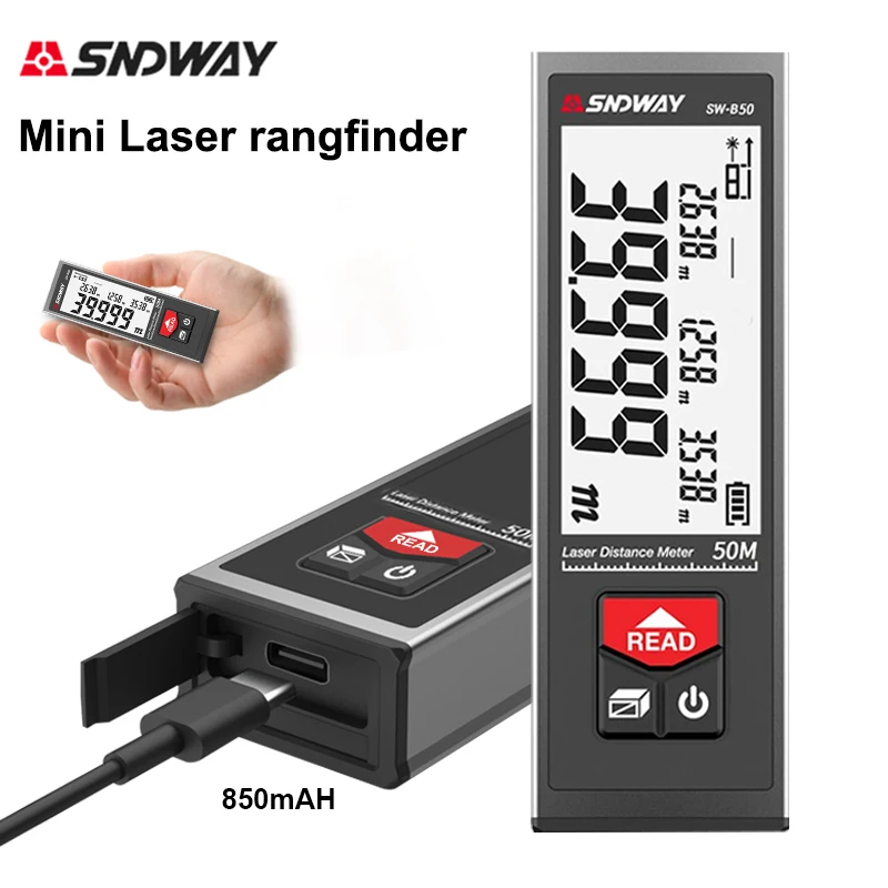 미니 레이저 거리 측정기 Usb 충전기 리튬 배터리 레이저 테이프 측정 각도 레이저 디지털 거리 측정기 60 M 50