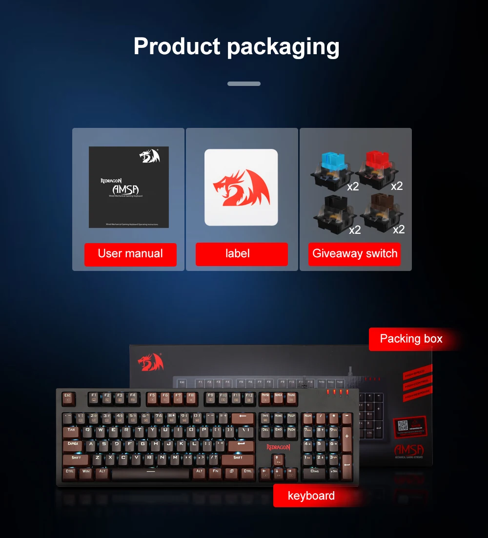 REDRAGON AMSA K592 USB Mechanical Gaming Keyboard Blue Switch Led ...