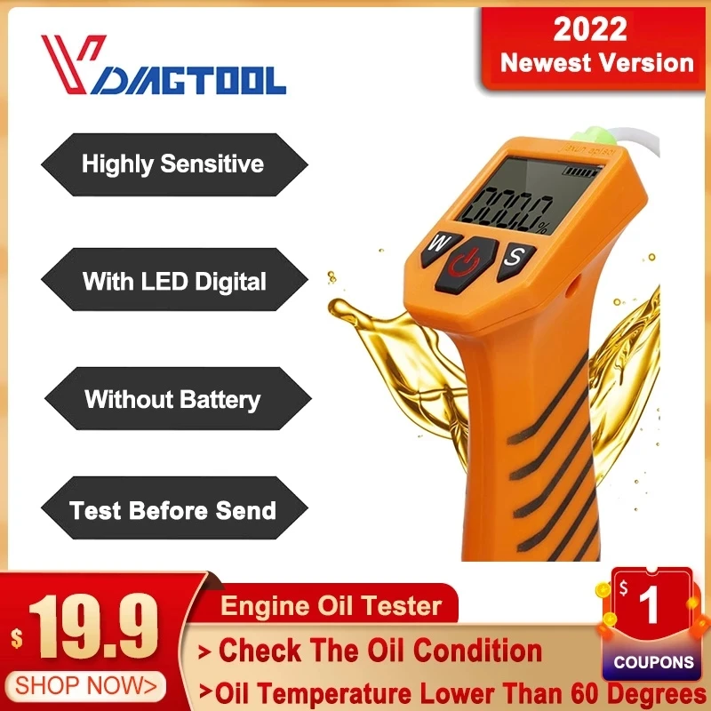 Vdiagtool 전문 오일 테스터 Led 디지털 분석기 엔진 오일 테스터 자동차 수리 도구 액세서리 배터리 없음 2022브레이크 오일 테스트 도구