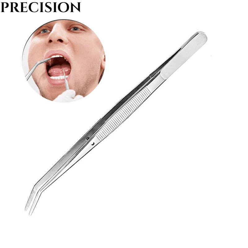1Pcs-Stainless-Steel-Tweezers-Serrated-Curved-Dental-Instruments-Dental ...