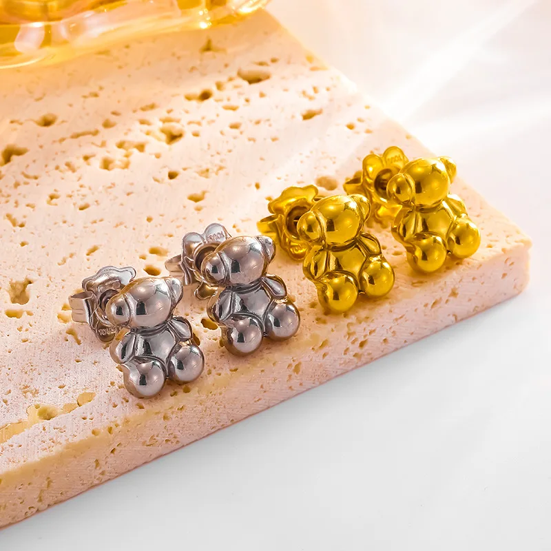 Cute-and-simple-three-dimensional-glossy-teddy-bear-earrings-Ear-Studs-for-friends-during-the ...