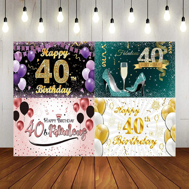Glitter-Purple-Balloons-40th-Birthday-Party-Backdrop-Happy-Background ...