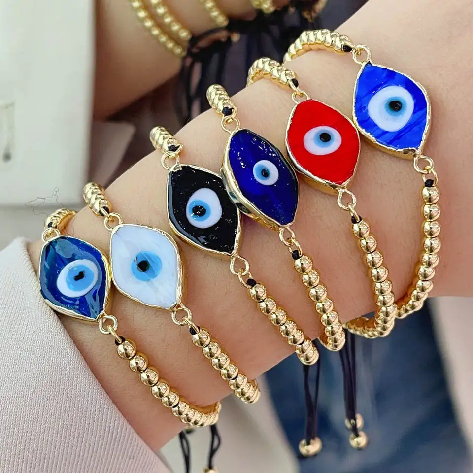 Pulsera de ojo de la suerte para mujer, brazalete elegante con cuentas ...