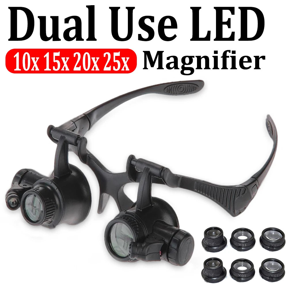 10X-15X-20X-25X-LED-Light-Glasses-Magnifier-Jewelry-Watchmaker-Headband ...