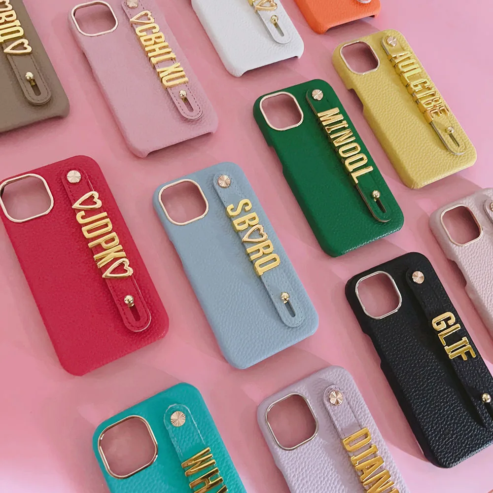 Custom Personalised Letter Name Leather White Phone Case for iPhone 14 ...