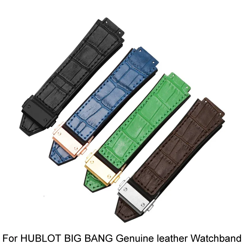 Watchband for HUBLOT BIG BANG Genuine leather 25*19mm Waterproof Men's ...