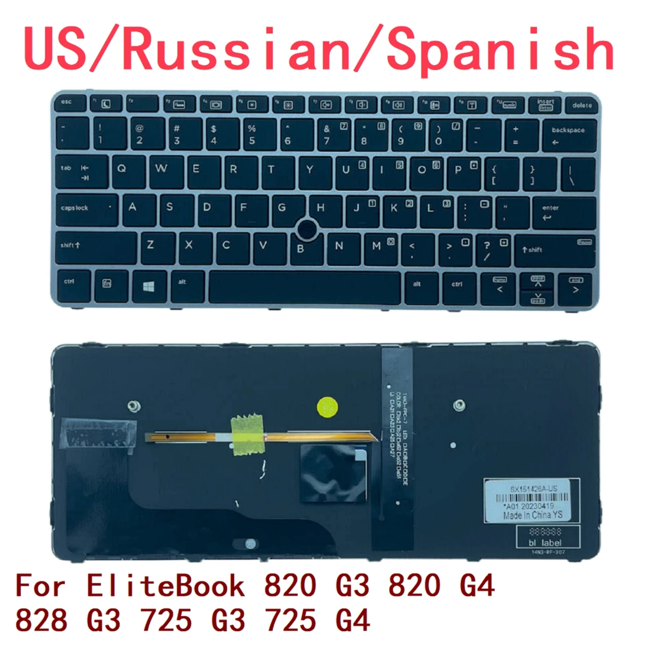 New-US-Russian-Spanish-Laptop-Backlit-Keyboard-For-HP-EliteBook-820-G3 ...