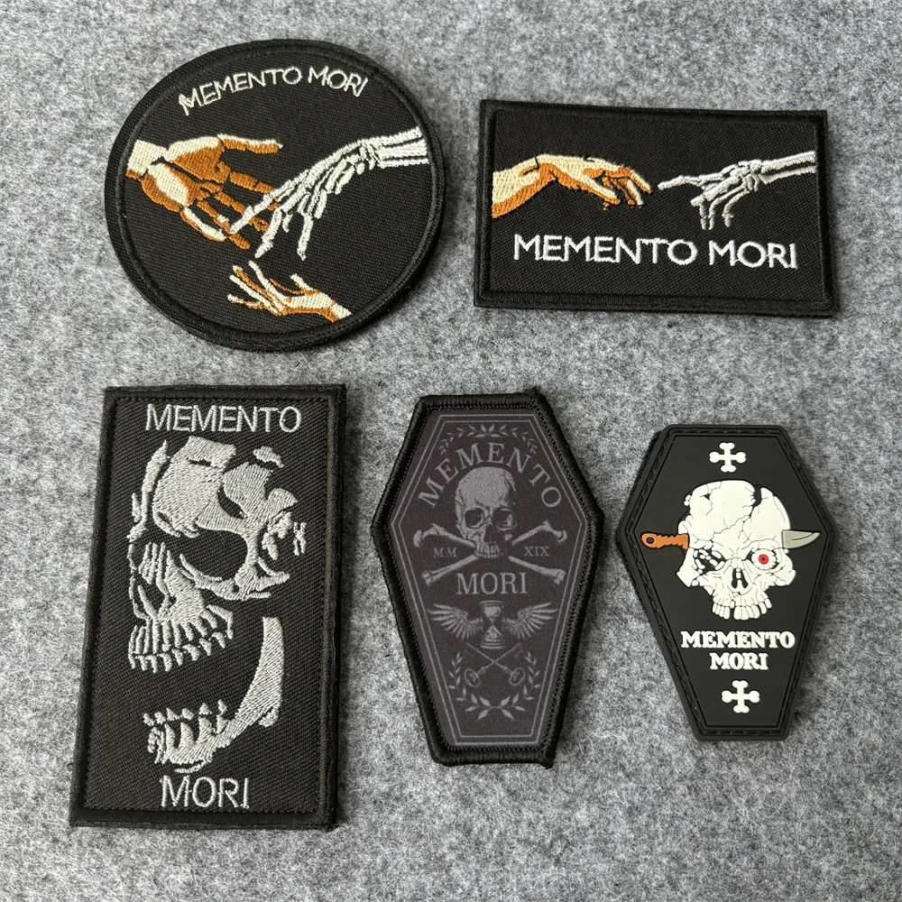 Memento Mori Skull Embroidered Patches Hook&Loop Emblem Skull Finger ...