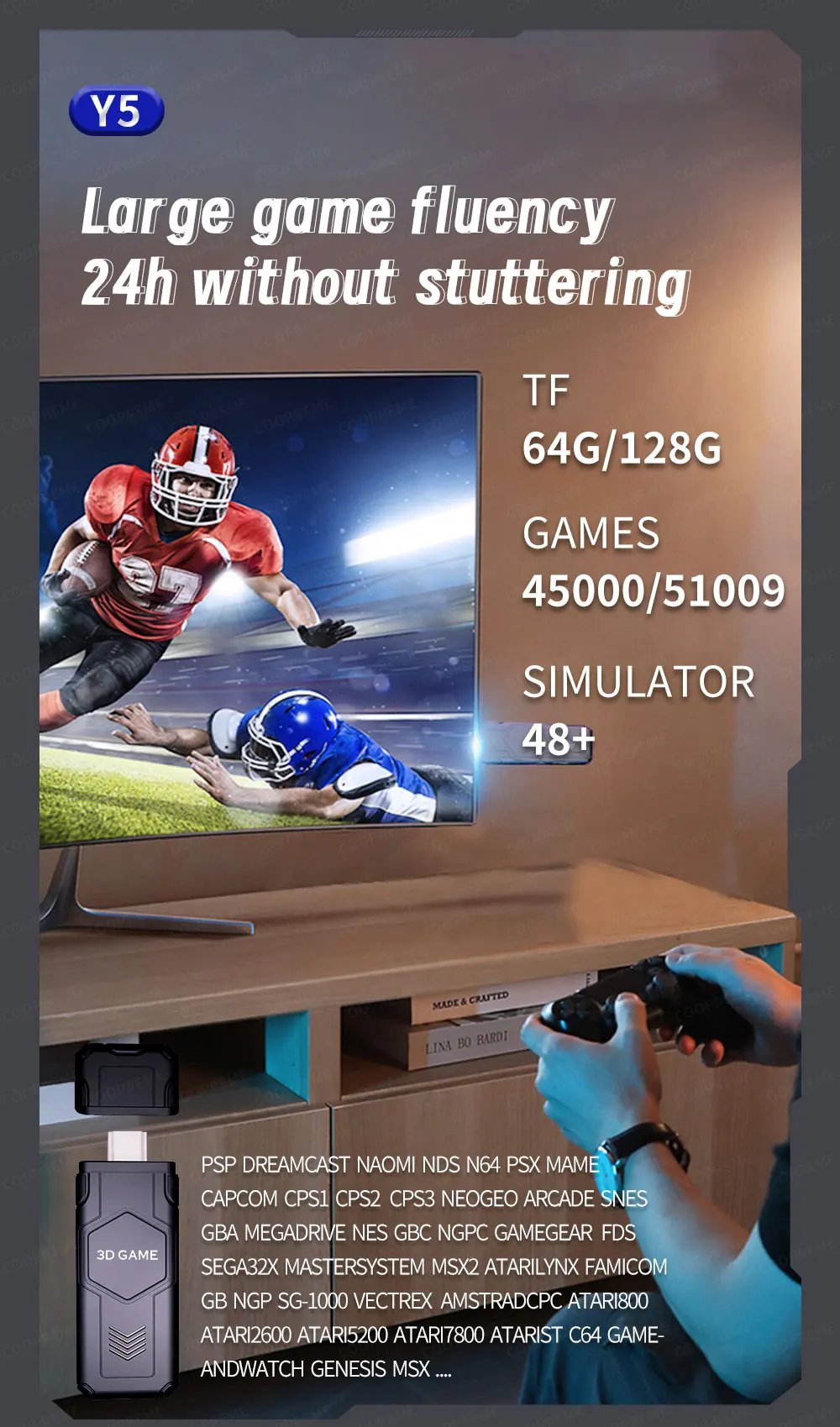 Y5 Video Game Console 64G 2.4G Double Wireless Controller Game Stick 4K ...