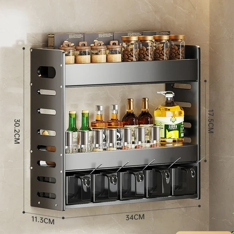 Kitchen-Condiment-Storage-Rack-Multi-Layer-Punch-Free-Shelf-Stainless ...