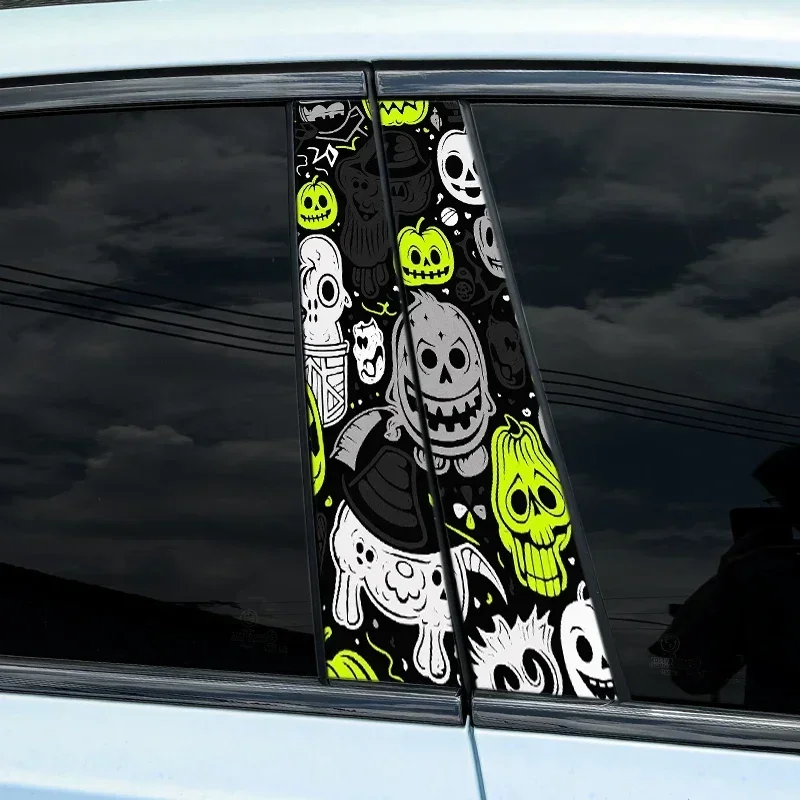 B Pillar Vinyl Wrap Horror Skull Car Stickers Auto B Pillar Waterproof ...
