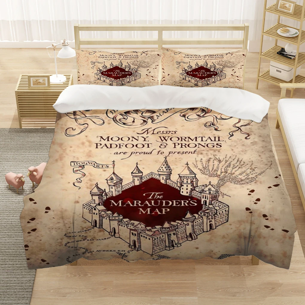 Marauders-Map-Four-Magic-College-3PCS-Duvet-Cover-Sets-Cartoon-Bedding ...