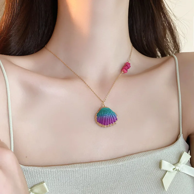 Colorful-Gradient-Purple-Shell-Necklace-for-Women-2024-New-Summer ...