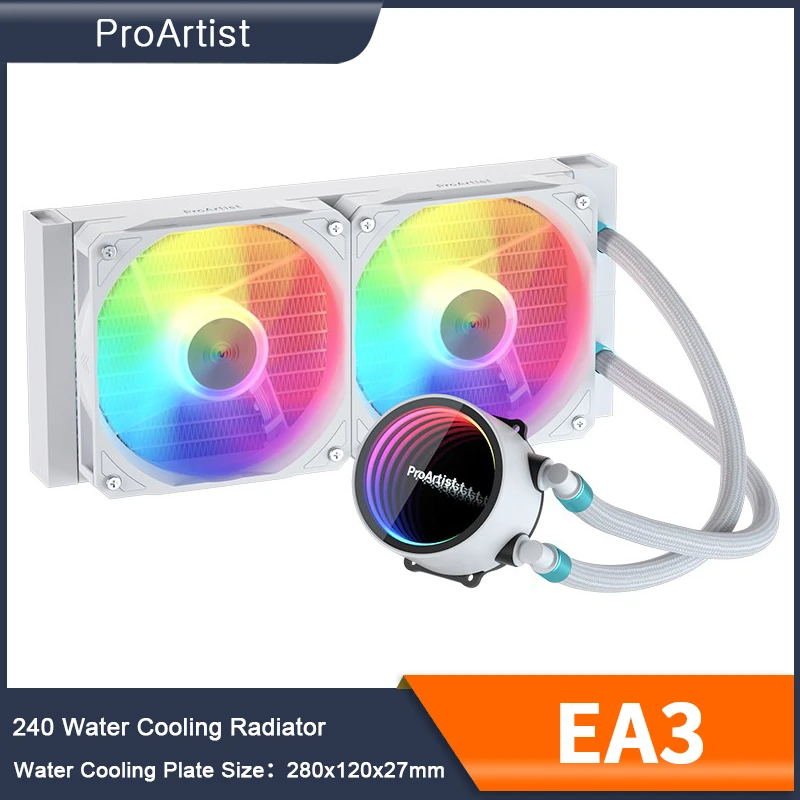 ProArtist 수냉 CPU 쿨러, 240 ARGB 액체 냉각 방열판, 120mm 팬 통합 라디에이터, LGA 1200 ...