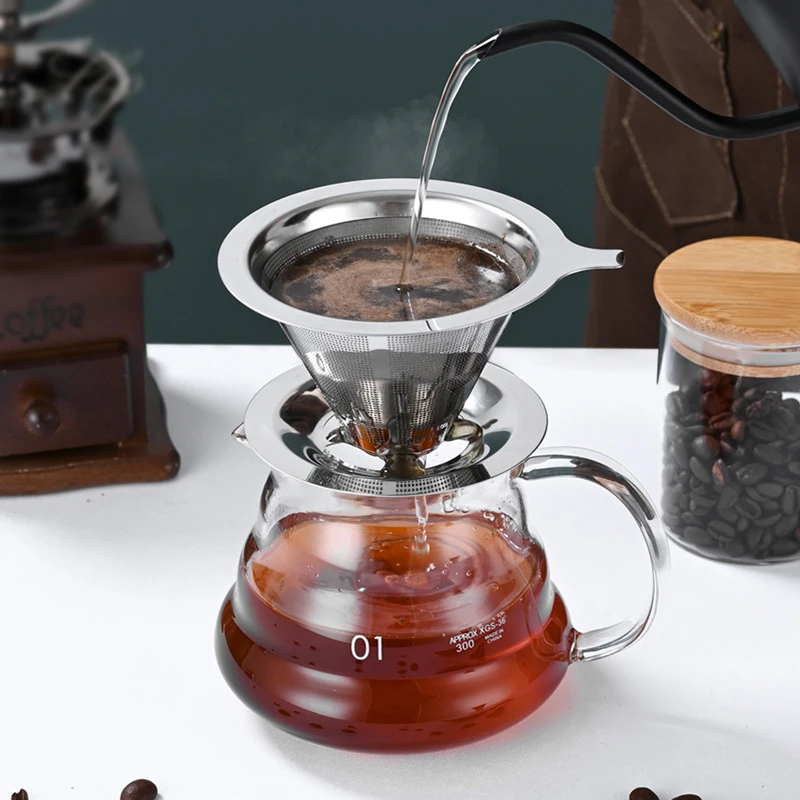 Double Layer Coffee Filter 304 Stainless Steel Reusable Holder Pour ...
