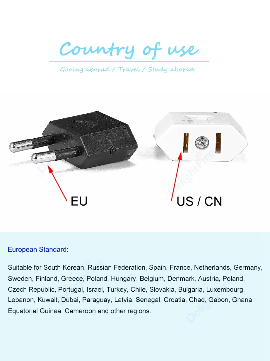 Adaptateur secteur de voyage pour prise US vers UE,convertisseur CA ...