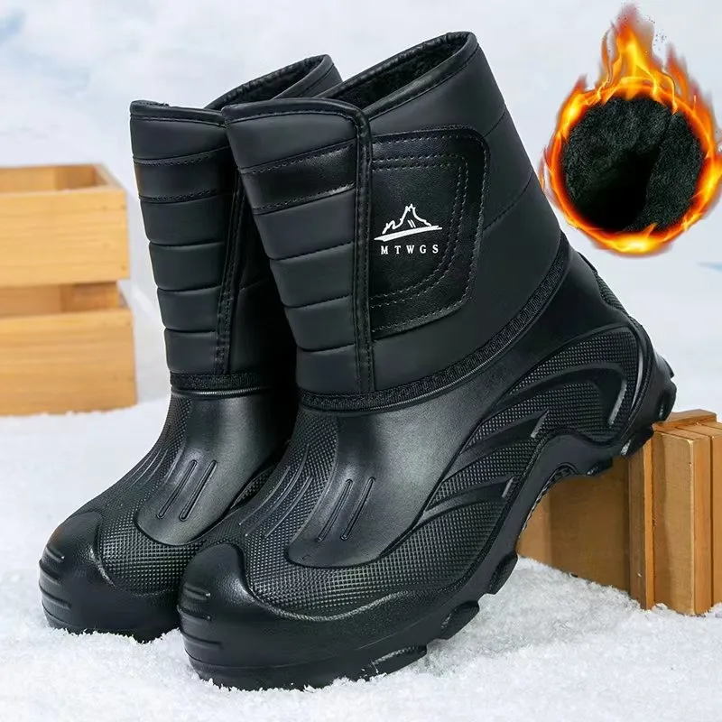 Warm Fleece Lined Winter Snow Boots Men's Casual Fishing Car Wash Boots ...