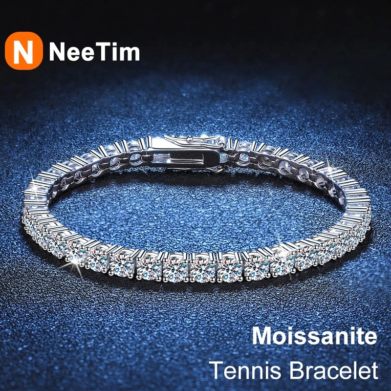 NeeTim-3mm-4mm-Moissanite-Tennis-Bracelets-925-Sterling-Silver-Full-Diamond-with-Gold-Plated-GRA ...