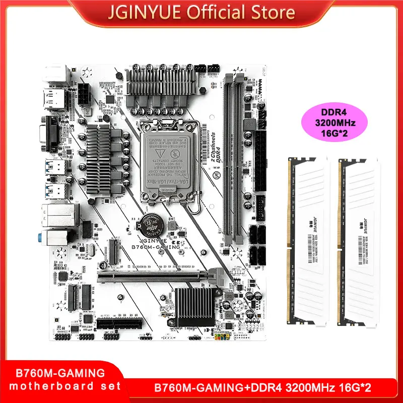 JGINYUE B760M LGA1700 Motherboard Set Combo DDR4 3200NHz(16G * 2) RAM Memori Saluran Ganda ...