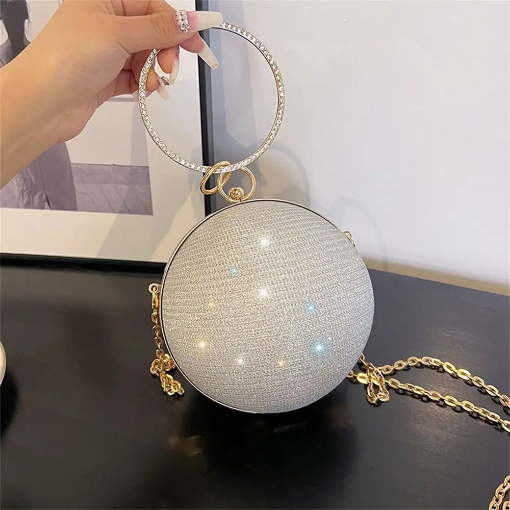 Gold Bright Silk Circular Evening Bag Women Banquet Clutch Rhinestone ...
