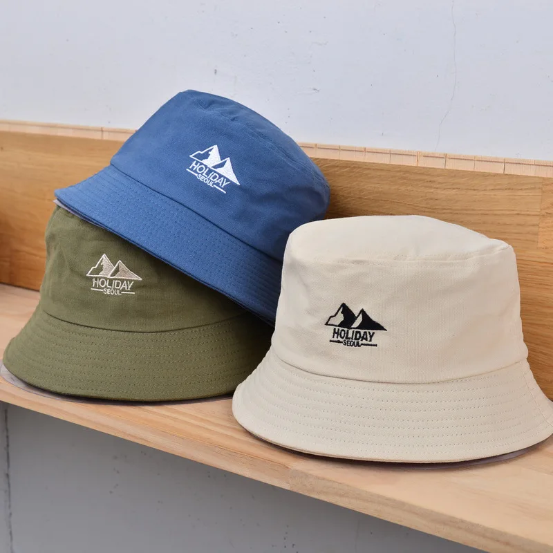 Embroidery-Cotton-Bucket-Hat-For-Men-Summer-Sunscreen-Panama-Cap-Solid ...
