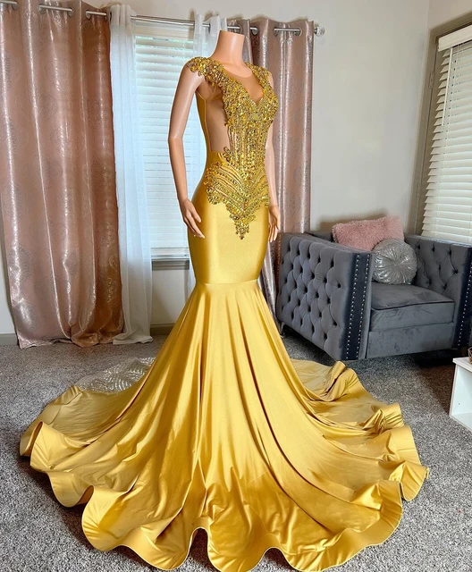 Gold Diamond Prom Dress