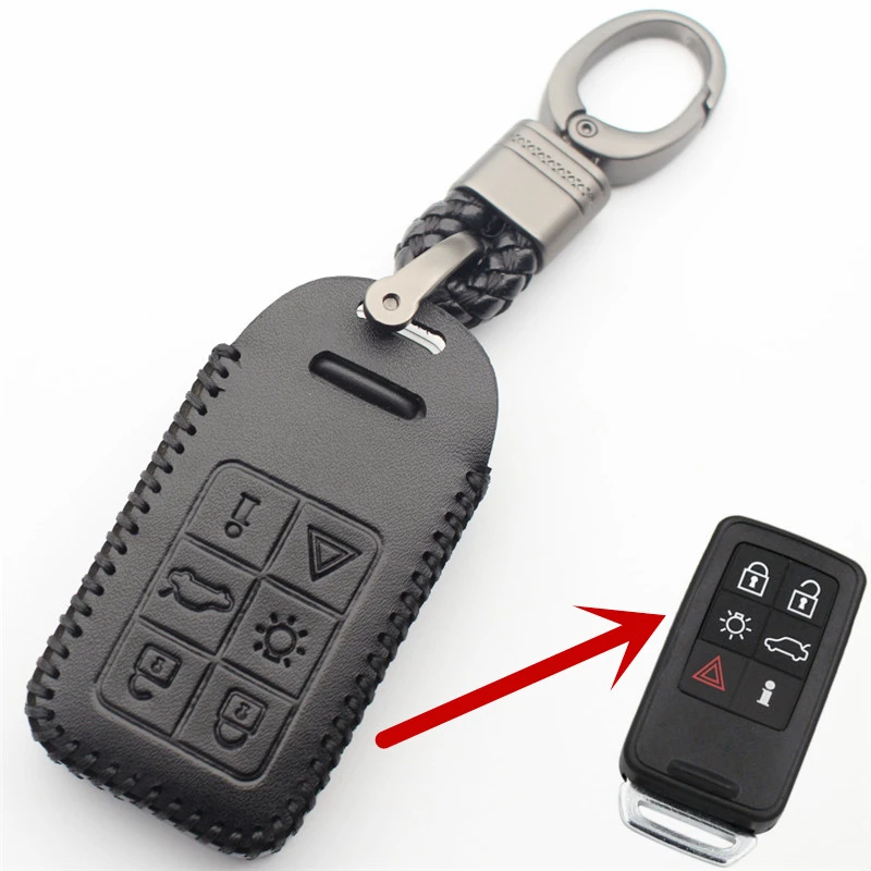 Genuine-Leather-6Button-Keyless-Entry-Smart-Key-Case-Cover-For-Volvo ...