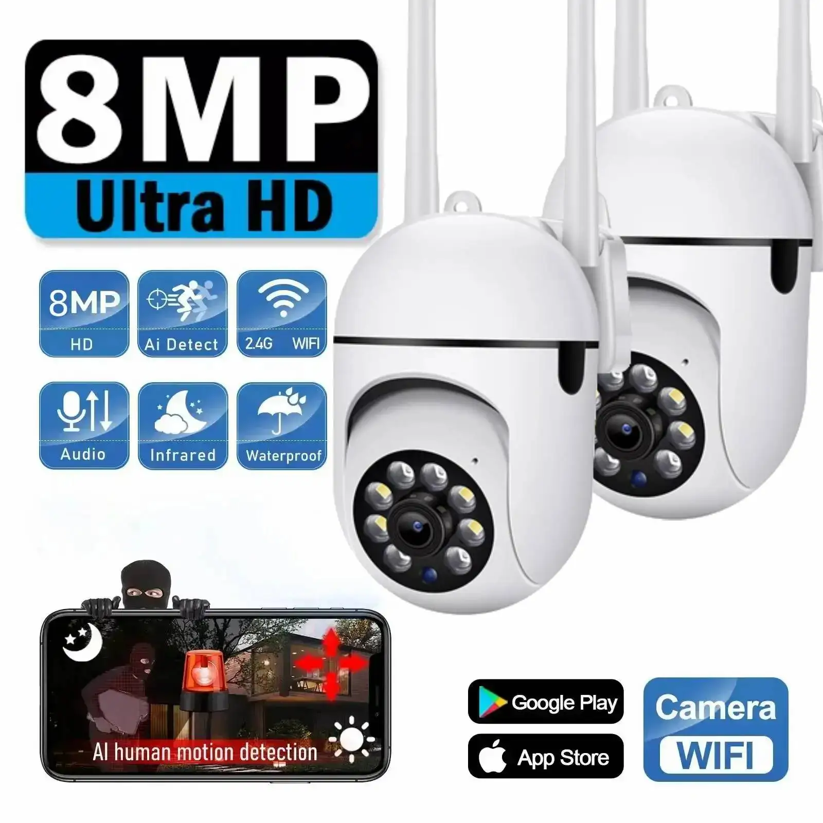 8MP-Wifi-Wireless-Security-Monitor-Cameras-Color-Night-Vision-PTZ-Cam ...