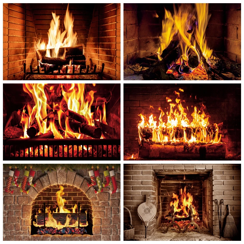 Christmas-Winter-Fireplace-Fire-Backdrop-Xms-Burning-Flame-Room-Decor ...