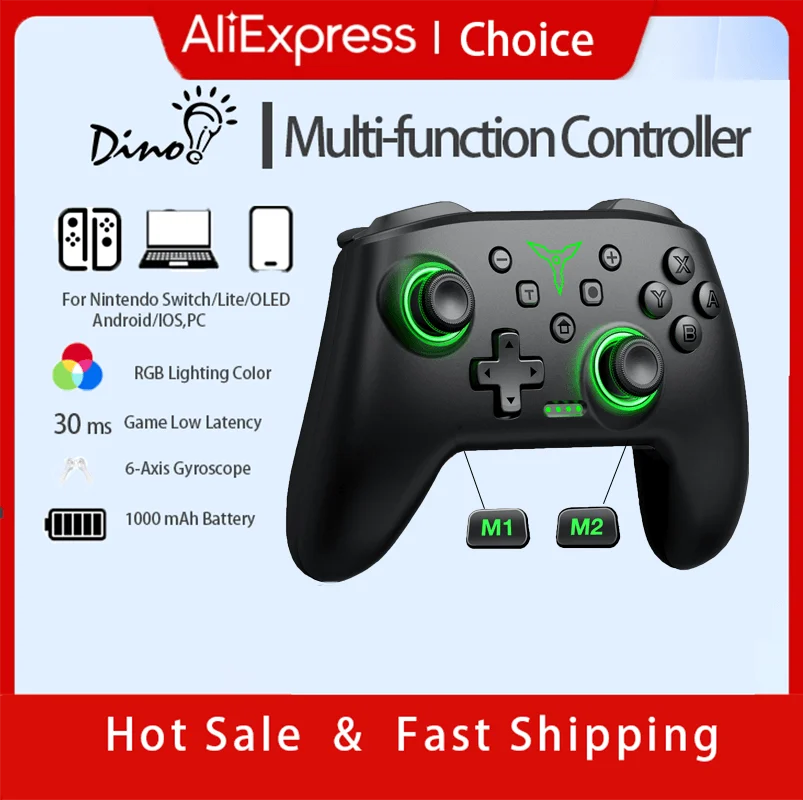 DinoFire-RGB-Wireless-Controller-For-Nintendo-Switch-OLED-Lite-Multi-Platform-PC-IOS-Android-Pro ...