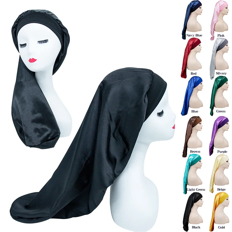 Elastic-Wide-Edge-Satin-Sleeping-Hats-Women-Solid-Colour-Long-Hair-Wrap ...