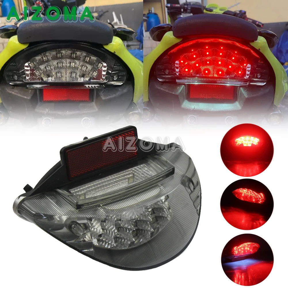 12V Motorbike LED Tail Light Reflector Brake Stop Lamp License Plate ...
