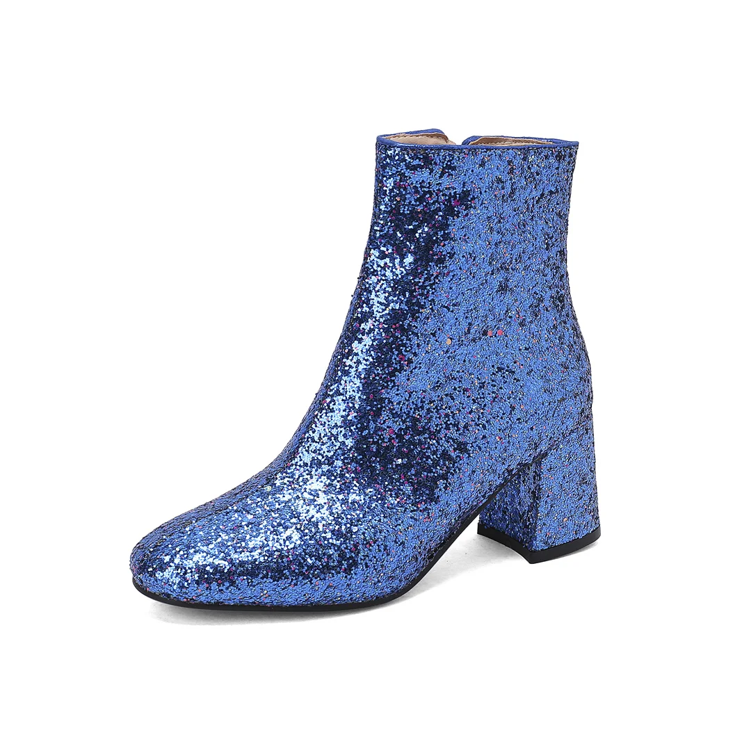 Joojaky-Womens-Mid-Block-Heel-Glitter-Ankle-Boots-Ladies-Zipper-Party ...