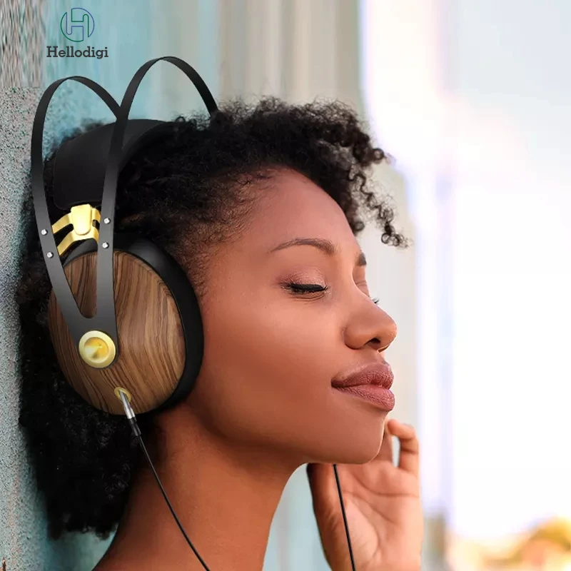 Hellodigi One99 Classic Closed-Back Headset For Audiophiles Walnut Color Wired Headset Head ...