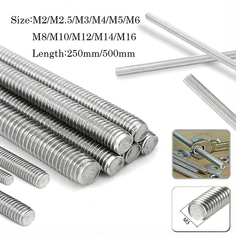 M2 M2.5 M3 M4 M5-M16 Full Threaded Rod Fullys Metric Thread Rods Shaft ...
