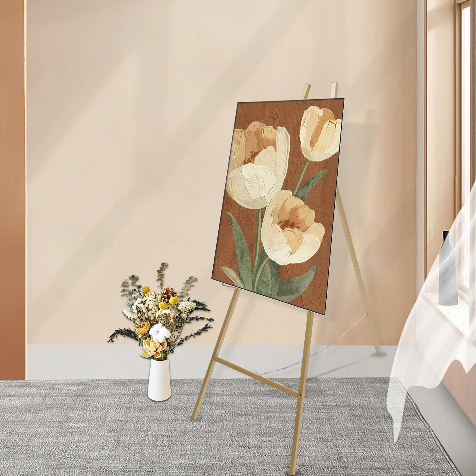 2pcs Gold Easel Stands, 40.95in Tall Steel Pipe Portable Floor Easel ...