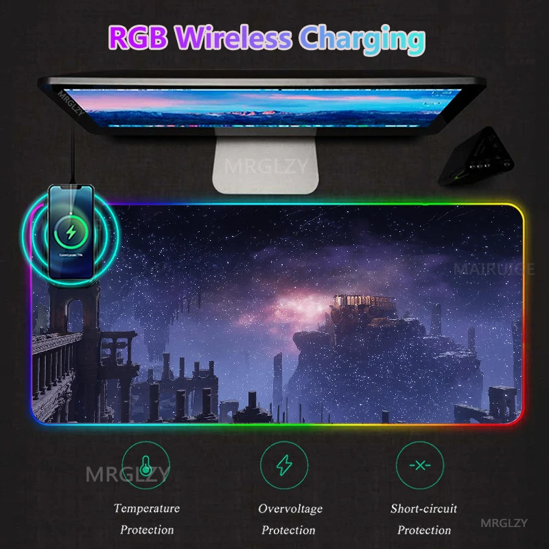 Ranni rgb led mouse pad com carregador sem fio elden anel jogo typec ...
