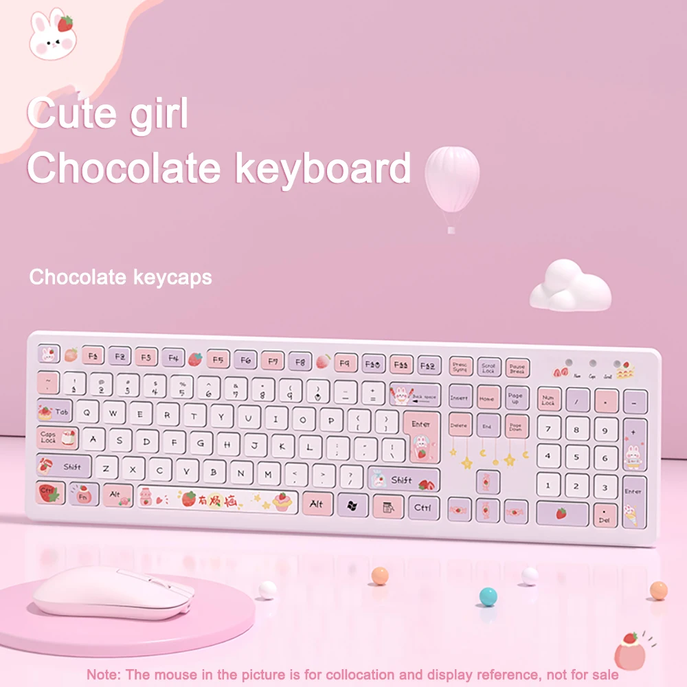 104-Keys-Kawaii-Cartoon-Cat-Wireless-Keyboard-Cute-Silent-Wired-Gaming ...