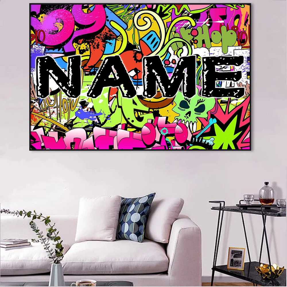 Personalised-Name-Graffiti-Wall-Art-Canvas-Painting-Print-Colourful-Pop ...