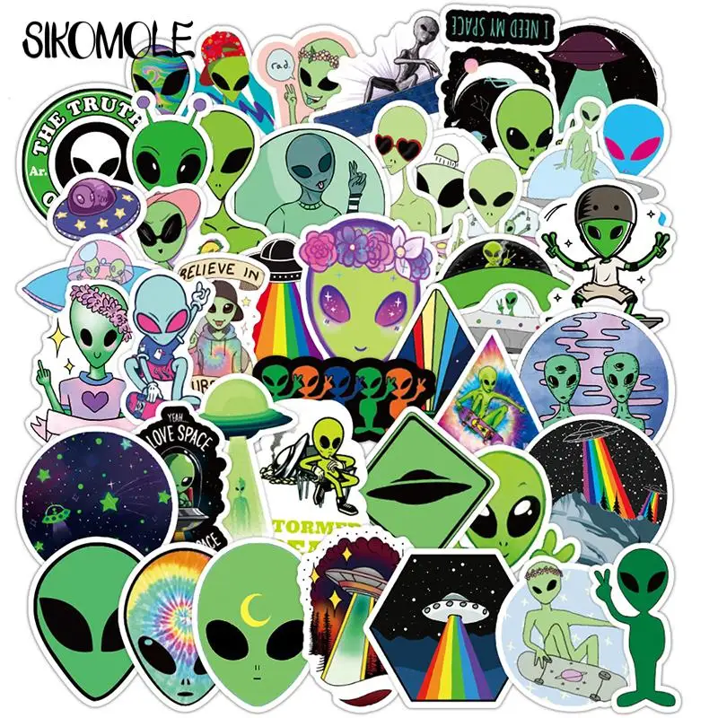 50pcs Outer Space Stickers Alien Ufo Astronaut Green Sticker To Laptop ...