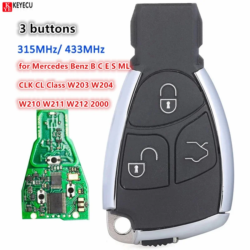 KEYECU Remote Key 315MHz/433MHz NEC Chip Fob 3 Button for Mercedes Benz ...