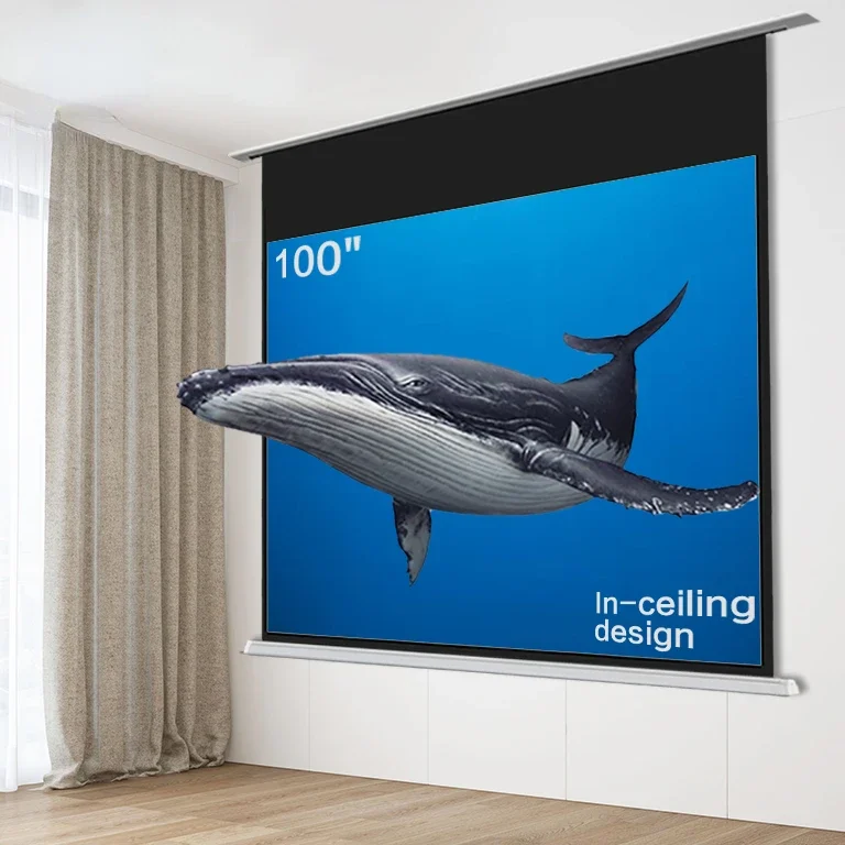 Tela-motorizada-el-trica-do-projetor-exposi-o-montada-teto-tela-do ...